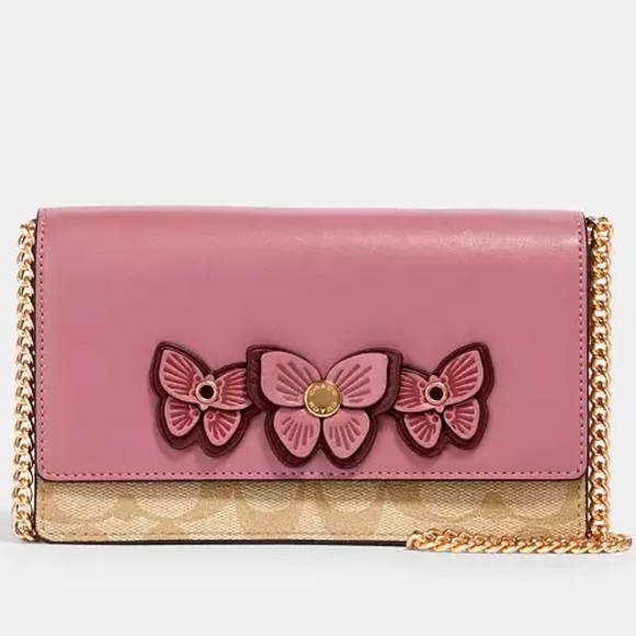 Coach | Bags | Coach Pink Flap Belt Bag In Signature Canvas With ...